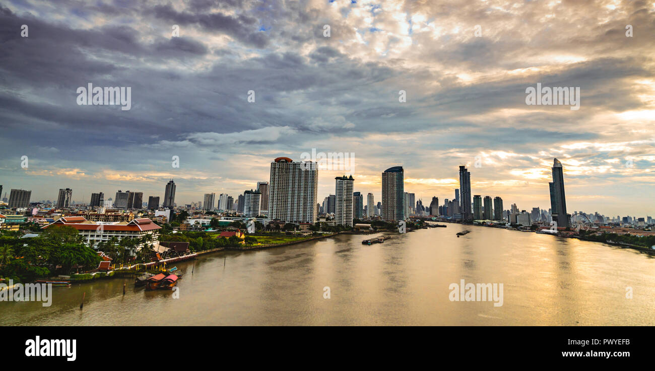 Cityscape of modern building near the river in the morning . Modern ...