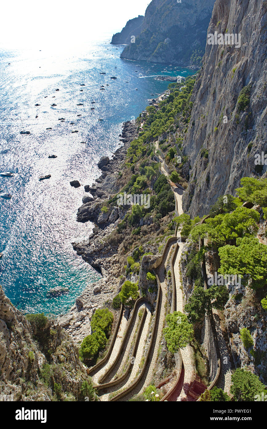 view down cliffside to coast and road in capri Stock Photo - Alamy