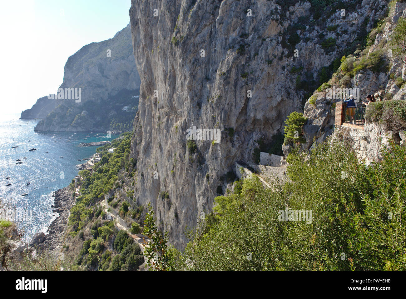 view down cliffside to coast and road in capri Stock Photo - Alamy