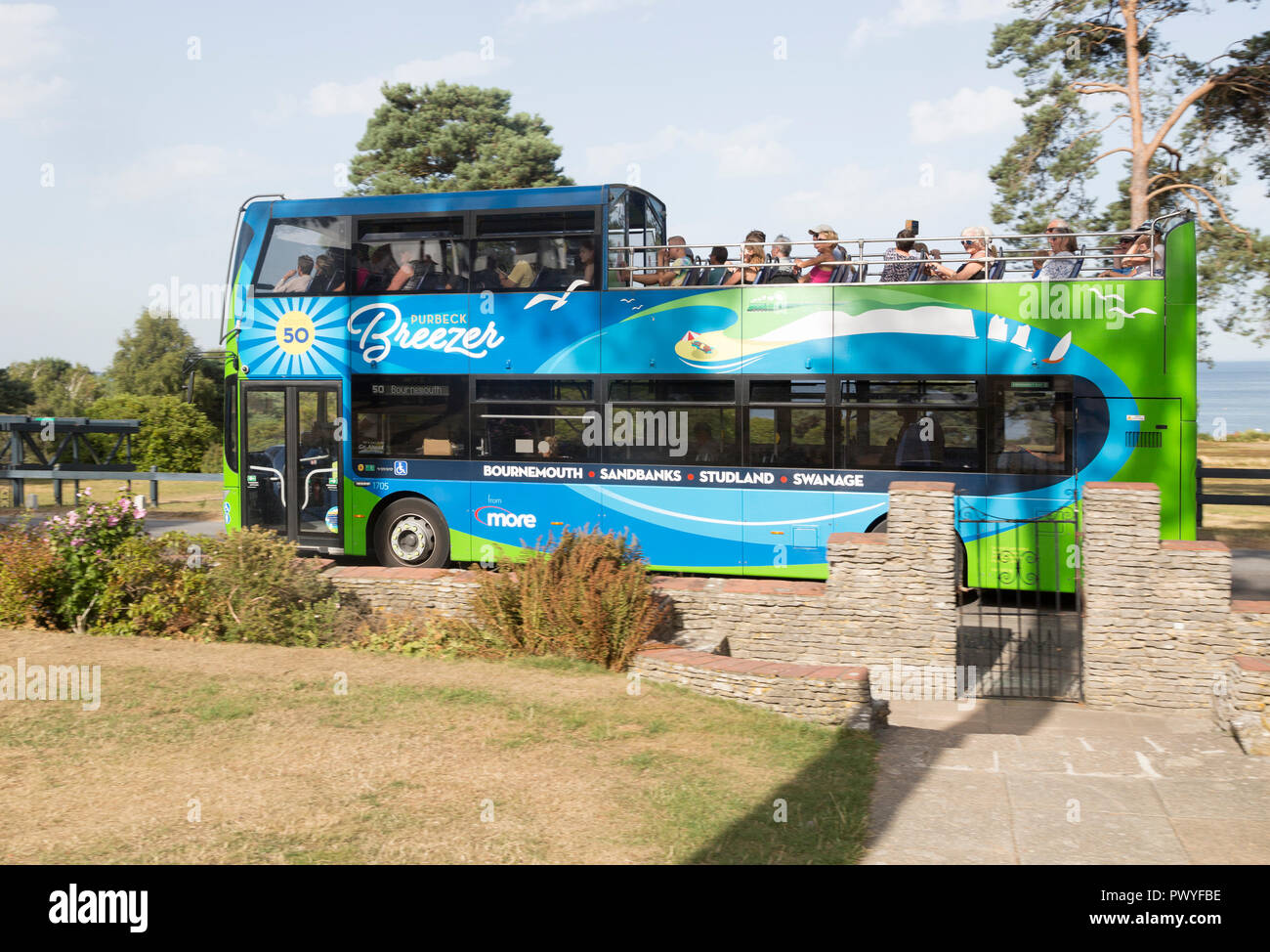 Purbeck Breezer open top bus at Studland, Swanage, Dorset, England, UK ...