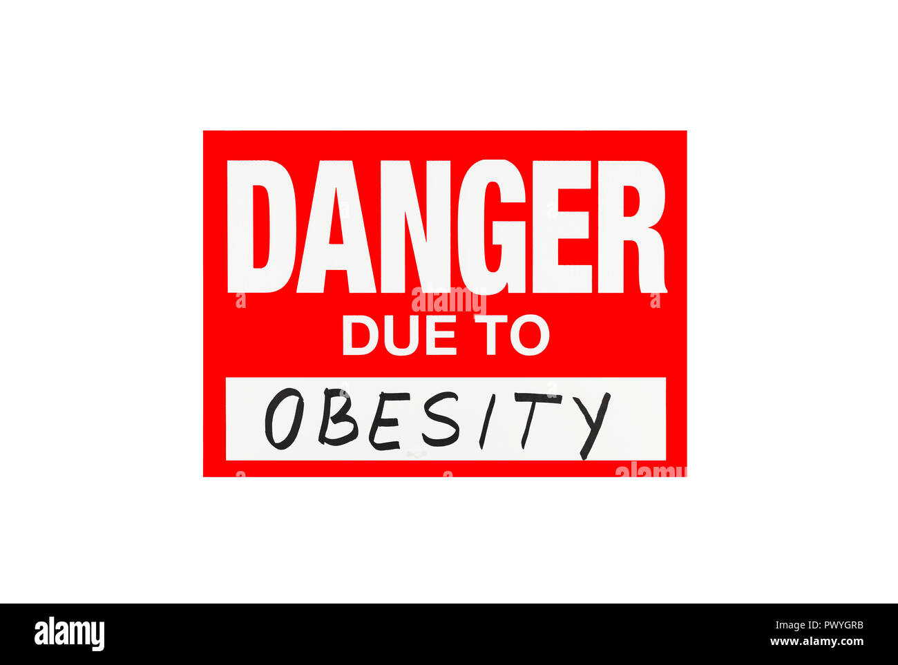 Sign danger due to obesity isolated on with with black letters Stock ...