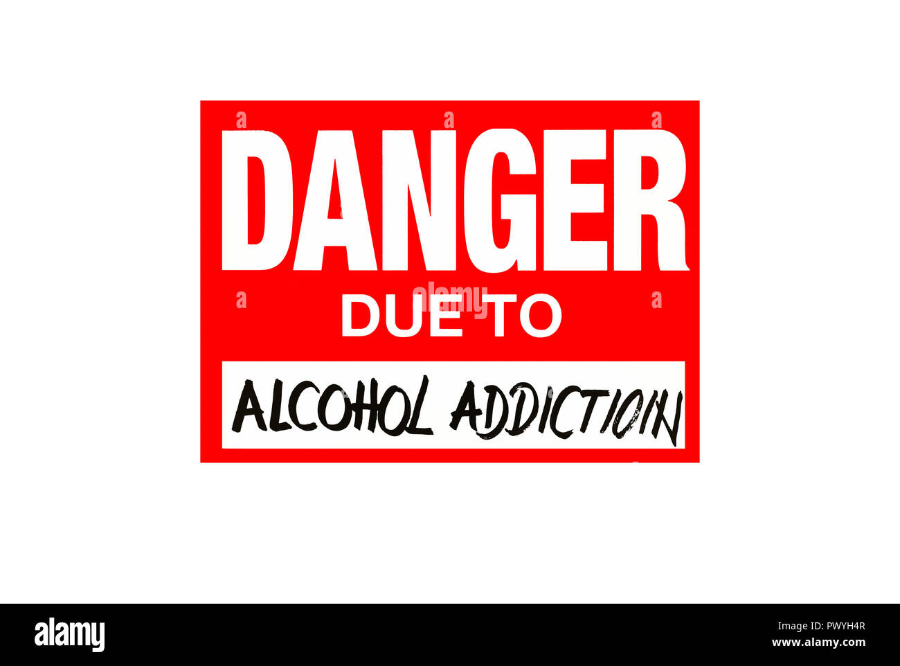 Sign danger due to alcohol addiction isolated on white with black ...
