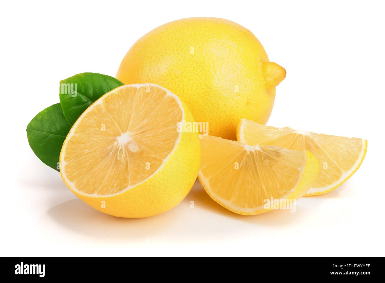 lemon and slice with leaf isolated on white background Stock Photo - Alamy
