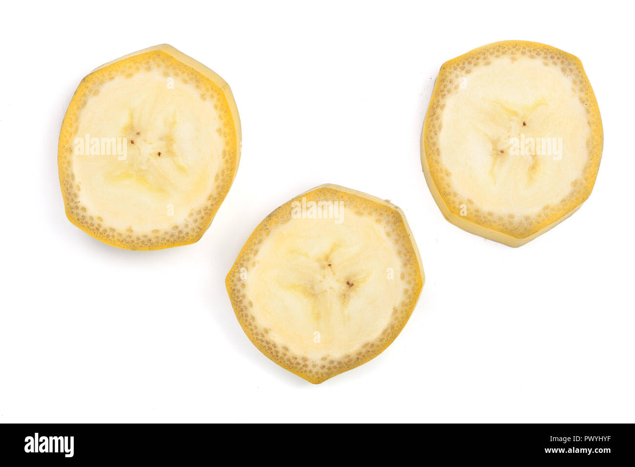 Banana slices isolated on a white background. Flat lay, top view Stock ...