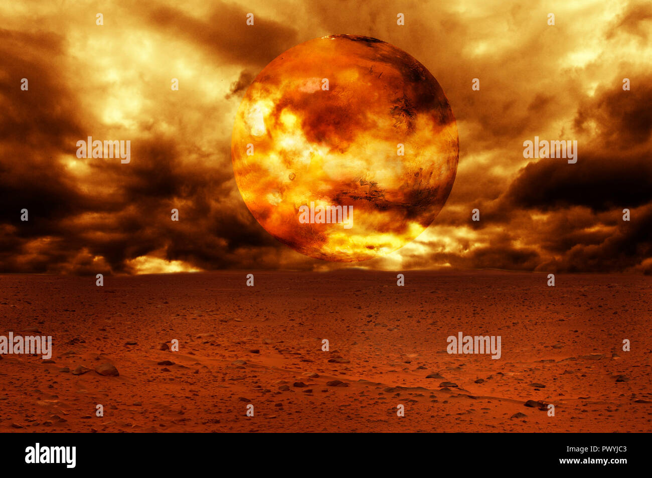 red planet illustration with desert ground Stock Photo - Alamy