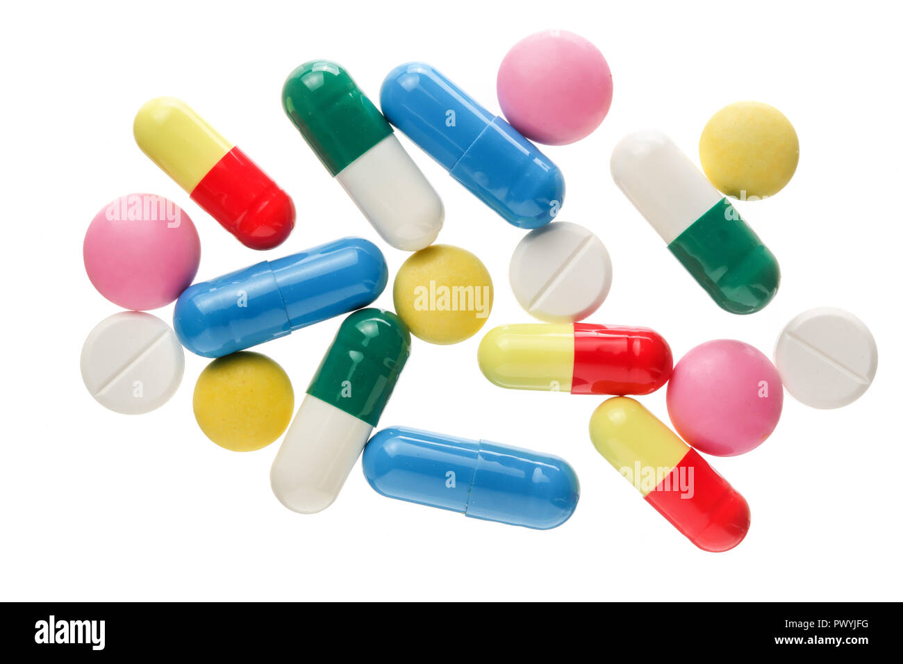 pill capsule isolated on white background. Top view. Flat lay Stock ...