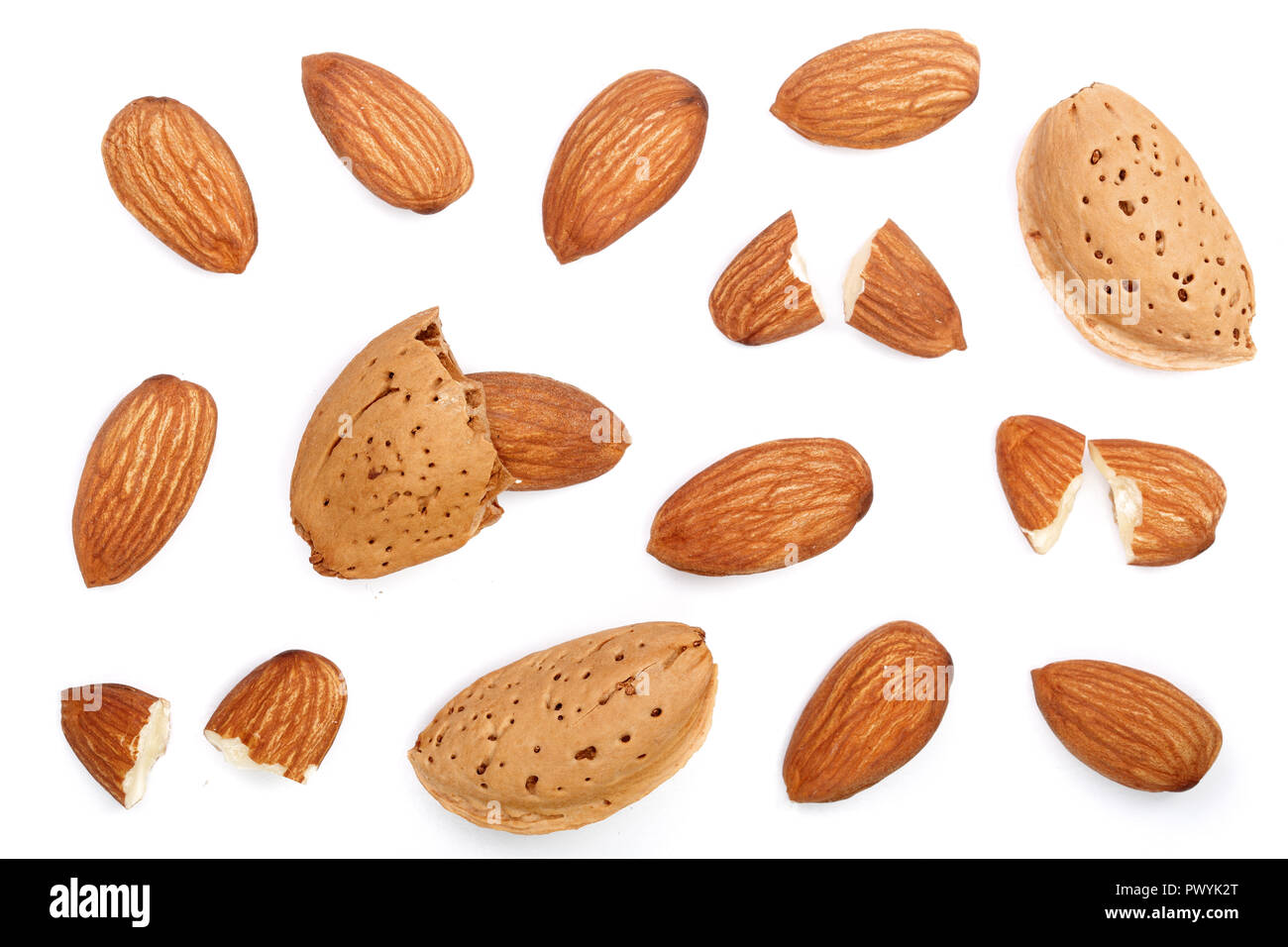 almonds isolated on white background. Top view. Flat lay pattern Stock ...