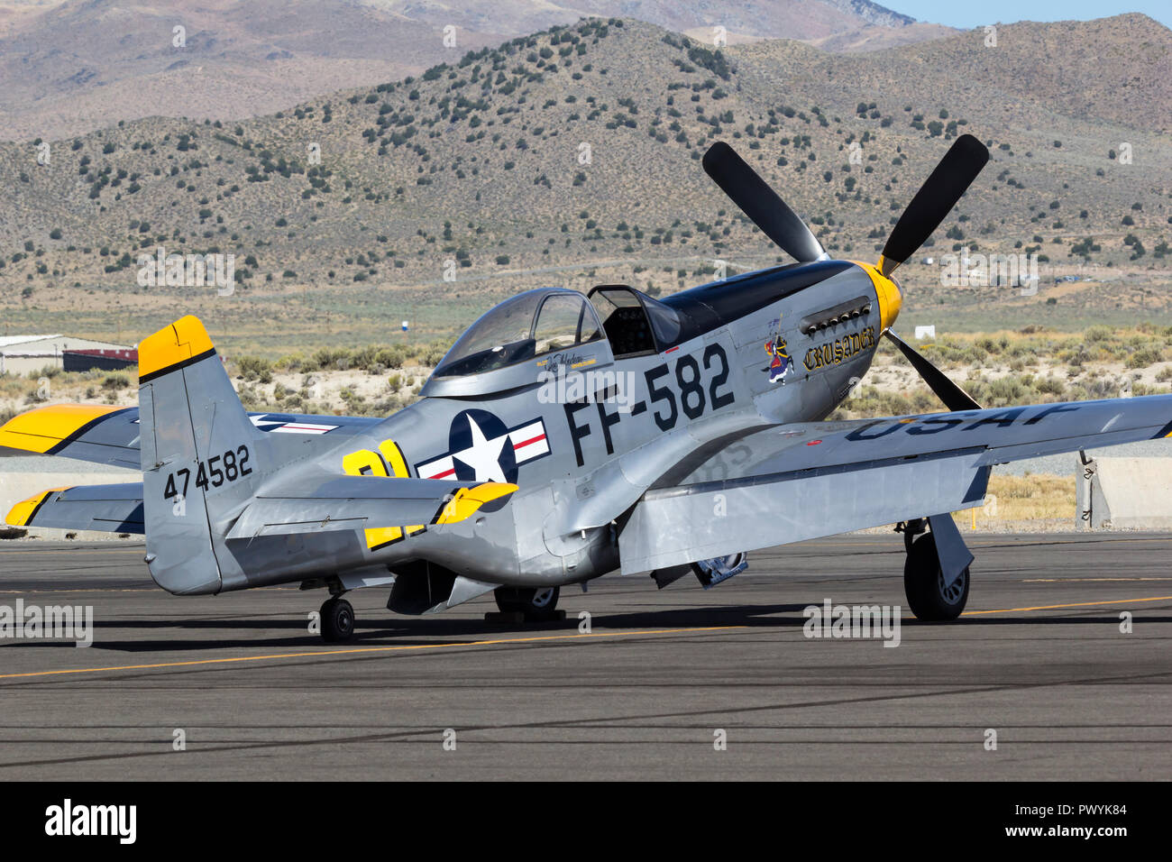 P-51 Mustang and Unlimited Air Racer "Crusader" sits on the ramp prior ...