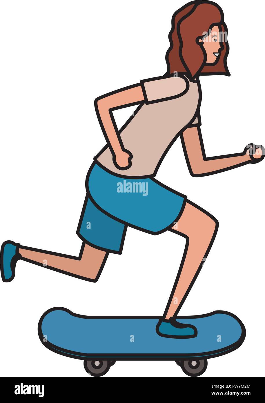 young woman practicing skateboarding character Stock Vector Image & Art ...