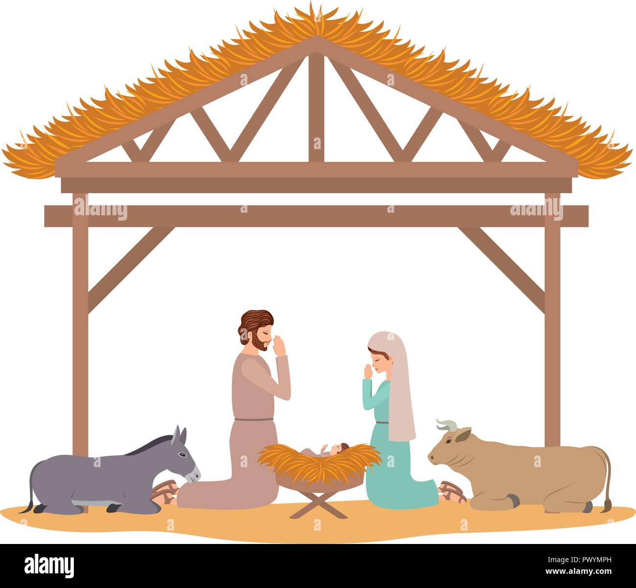 holy family in stable with animals characters Stock Vector Image & Art ...