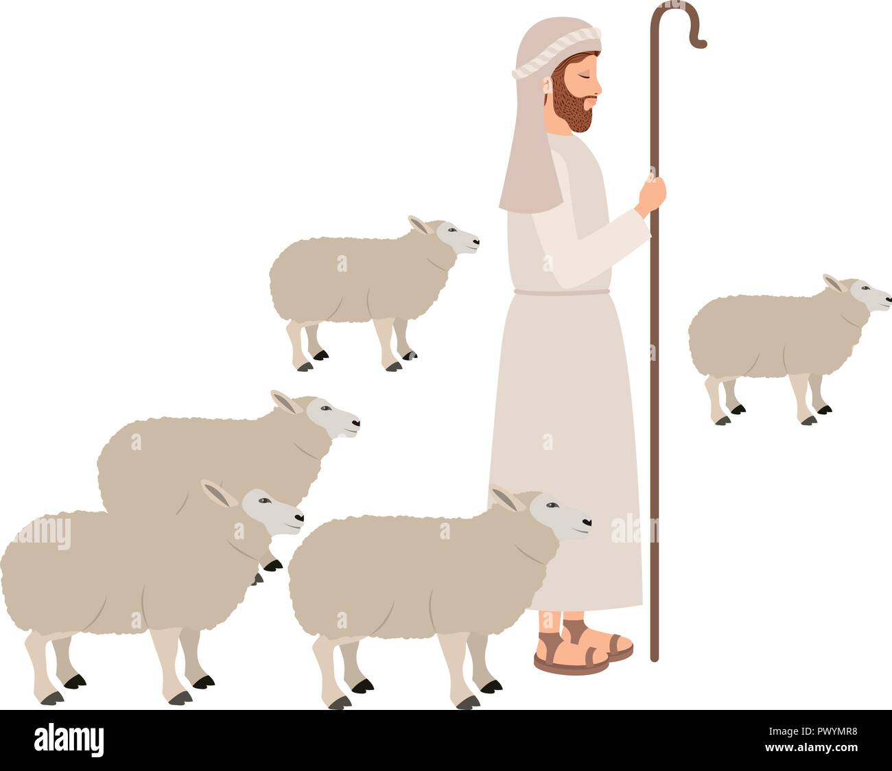 Shepherd with sheeps manger character Stock Vector Image & Art - Alamy