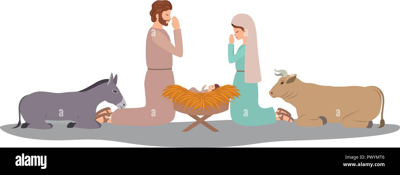 holy family and animals manger characters Stock Vector Image & Art - Alamy