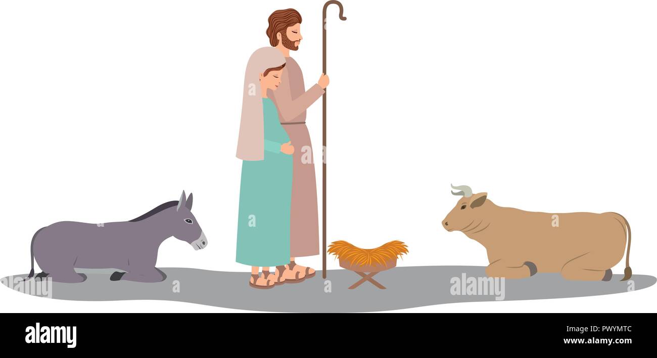 virgin mary and saint joseph with animals Stock Vector Image & Art - Alamy