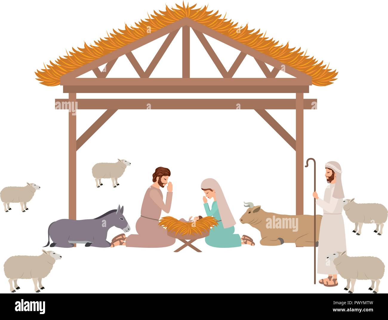 holy family in stable with animals characters Stock Vector Image & Art ...