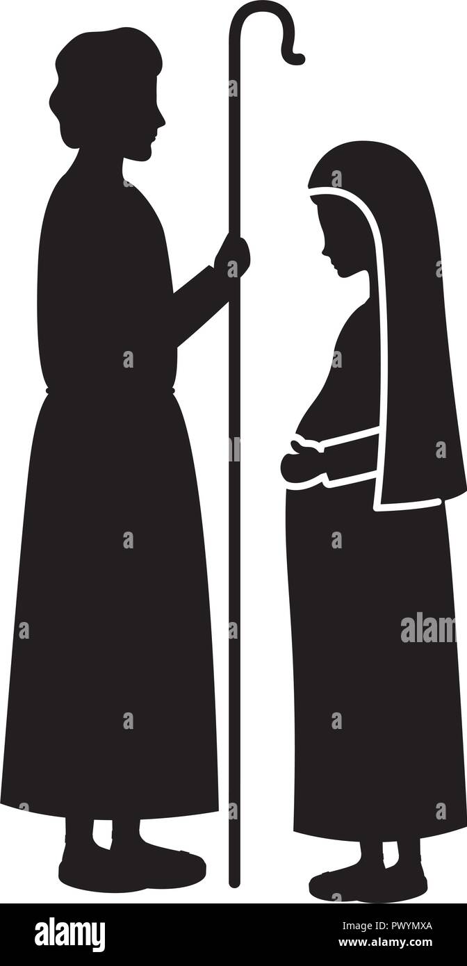 virgin mary pregnancy and saint joseph silhouettes Stock Vector Image ...