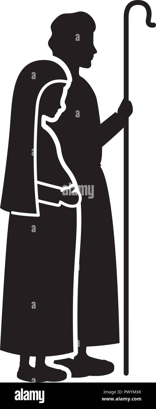 virgin mary pregnancy and saint joseph silhouettes Stock Vector Image ...