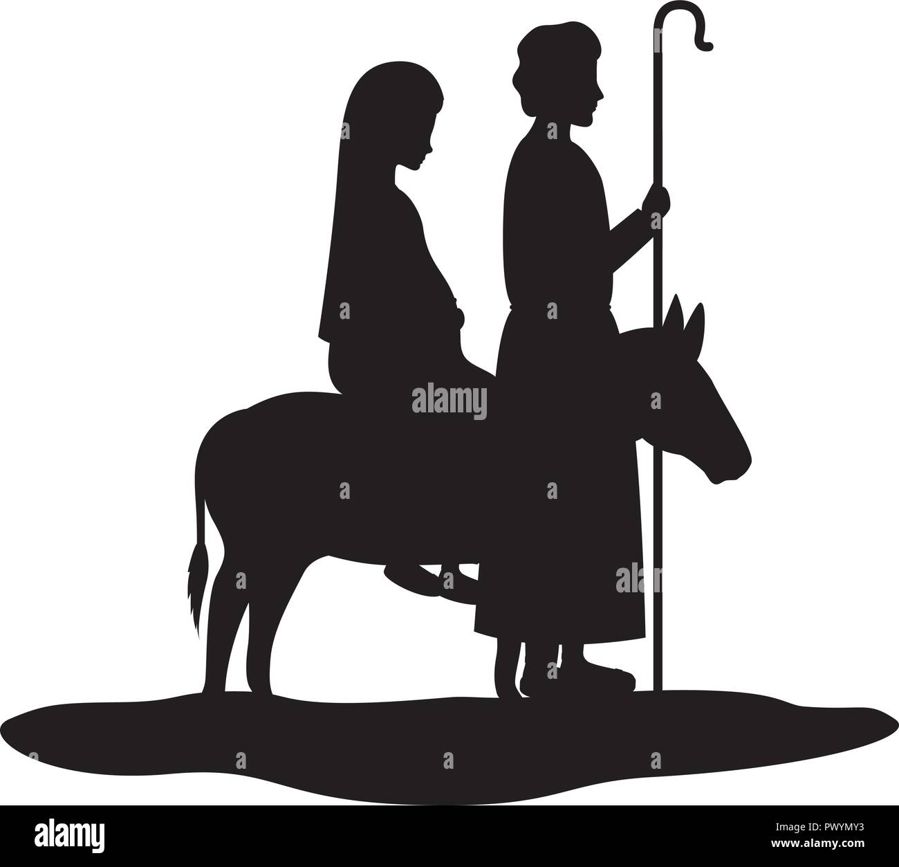 virgin mary in mule and saint joseph silhouettes Stock Vector Image ...