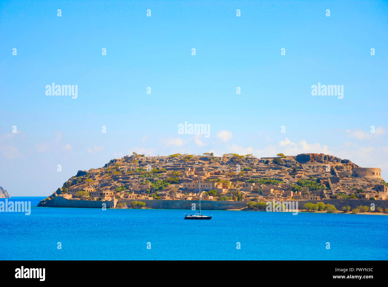 view on the Spinalonga island at Crete in Greece Stock Photo - Alamy