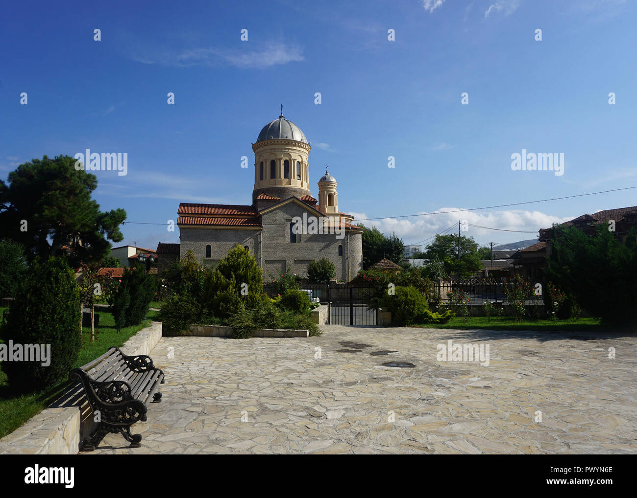 Gori Holy Archangels Orthodox Church View with Park and Bench Stock ...