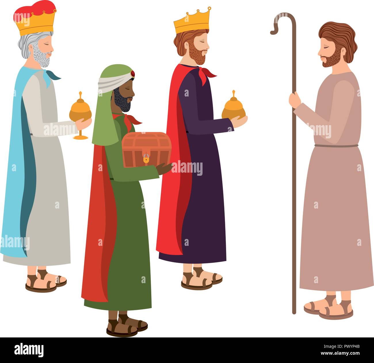 wise kings with saint joseph manger characters Stock Vector Image & Art ...