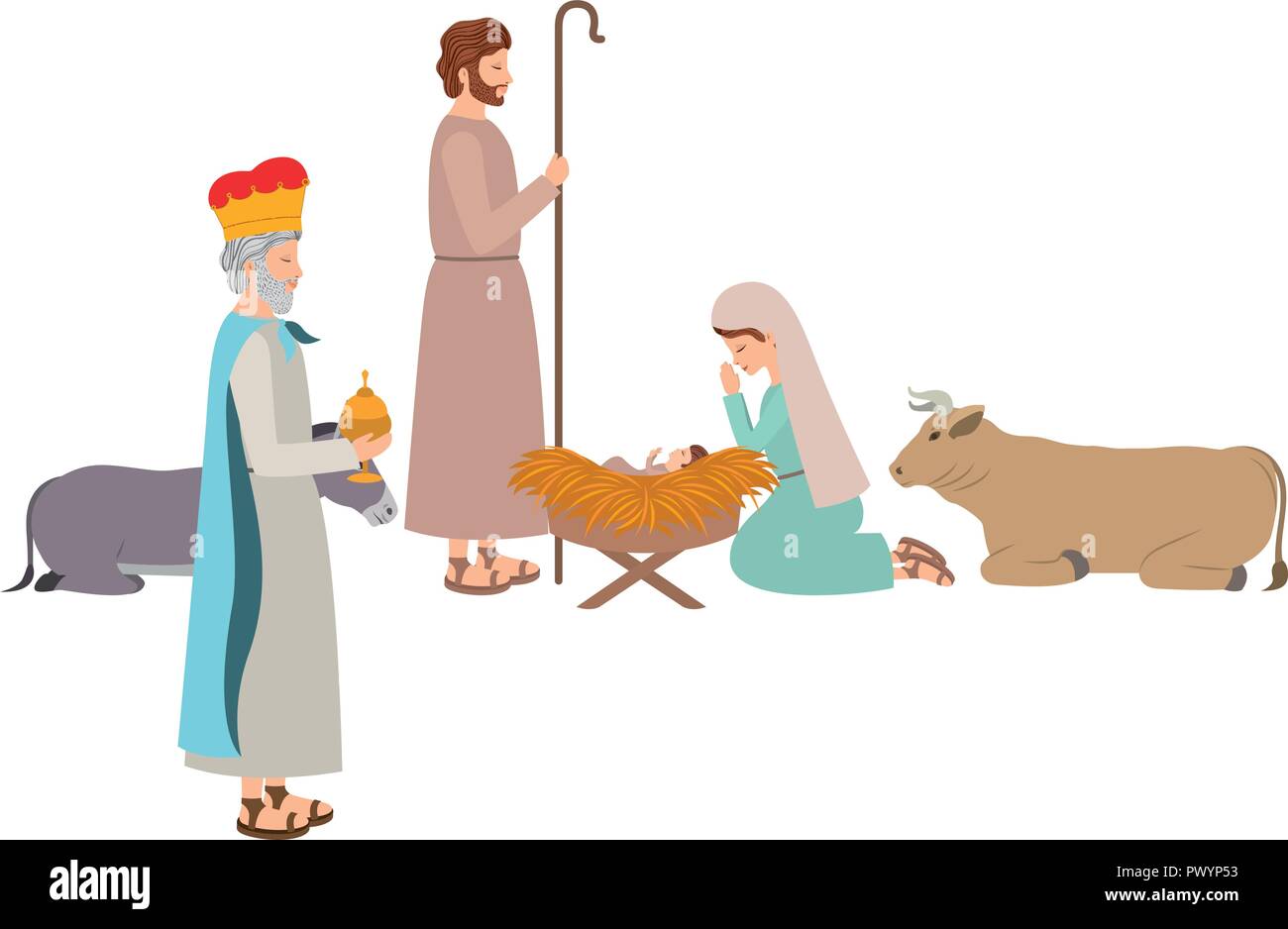holy family with wise man and animals Stock Vector Image & Art - Alamy
