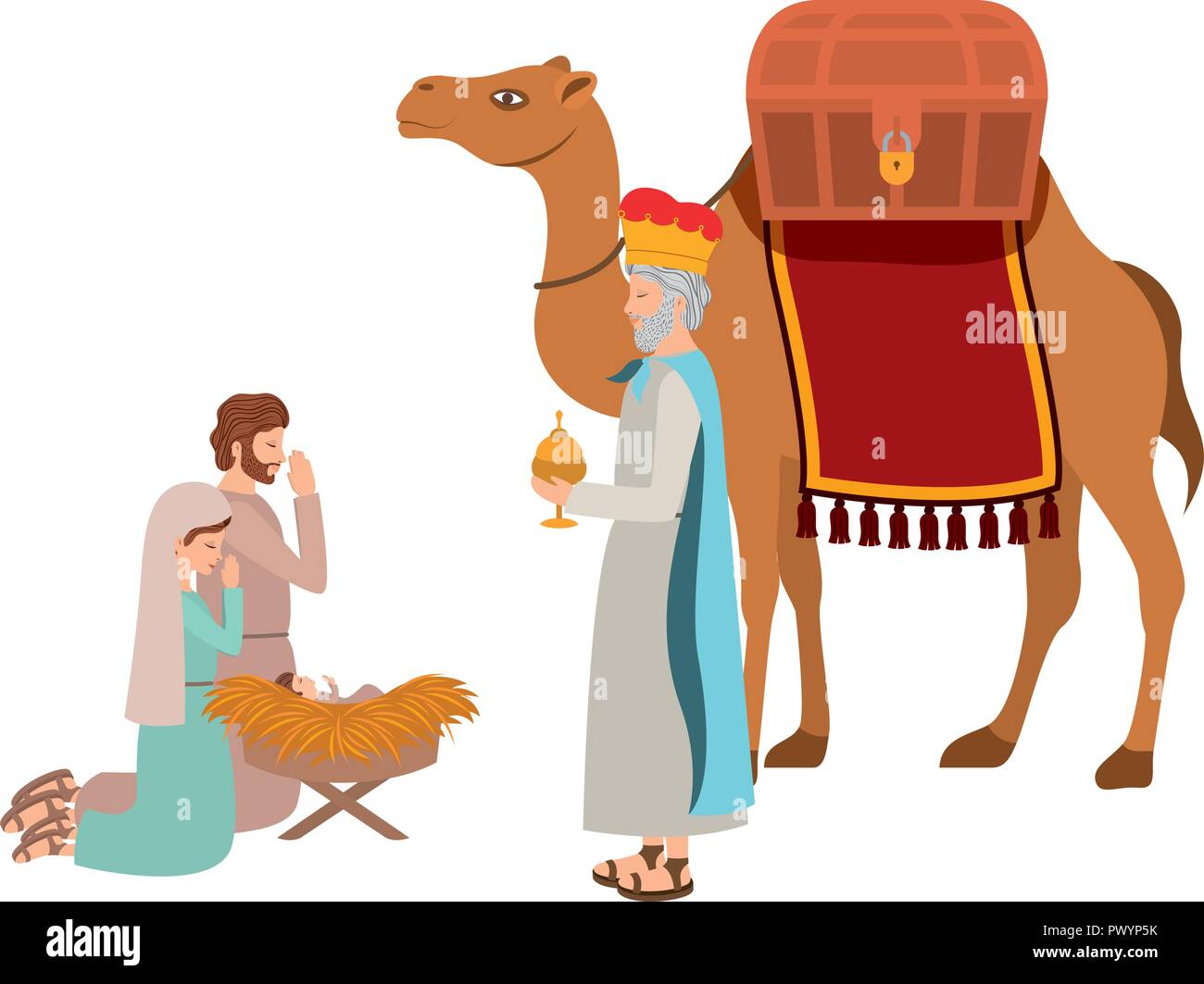 holy family with wise man manger characters Stock Vector Image & Art ...