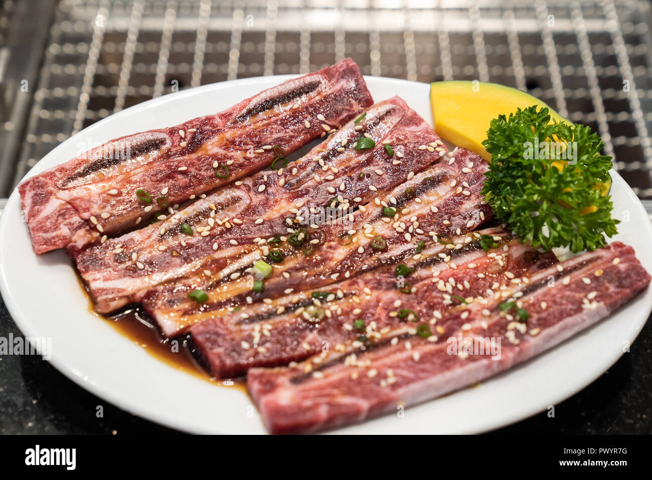 Raw premium wagyu beef rib for japanese yakiniku Stock Photo - Alamy