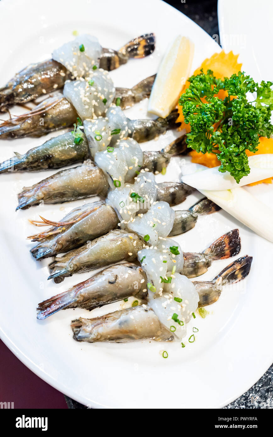 Raw tiger prawn for japanese grilled yakiniku Stock Photo - Alamy