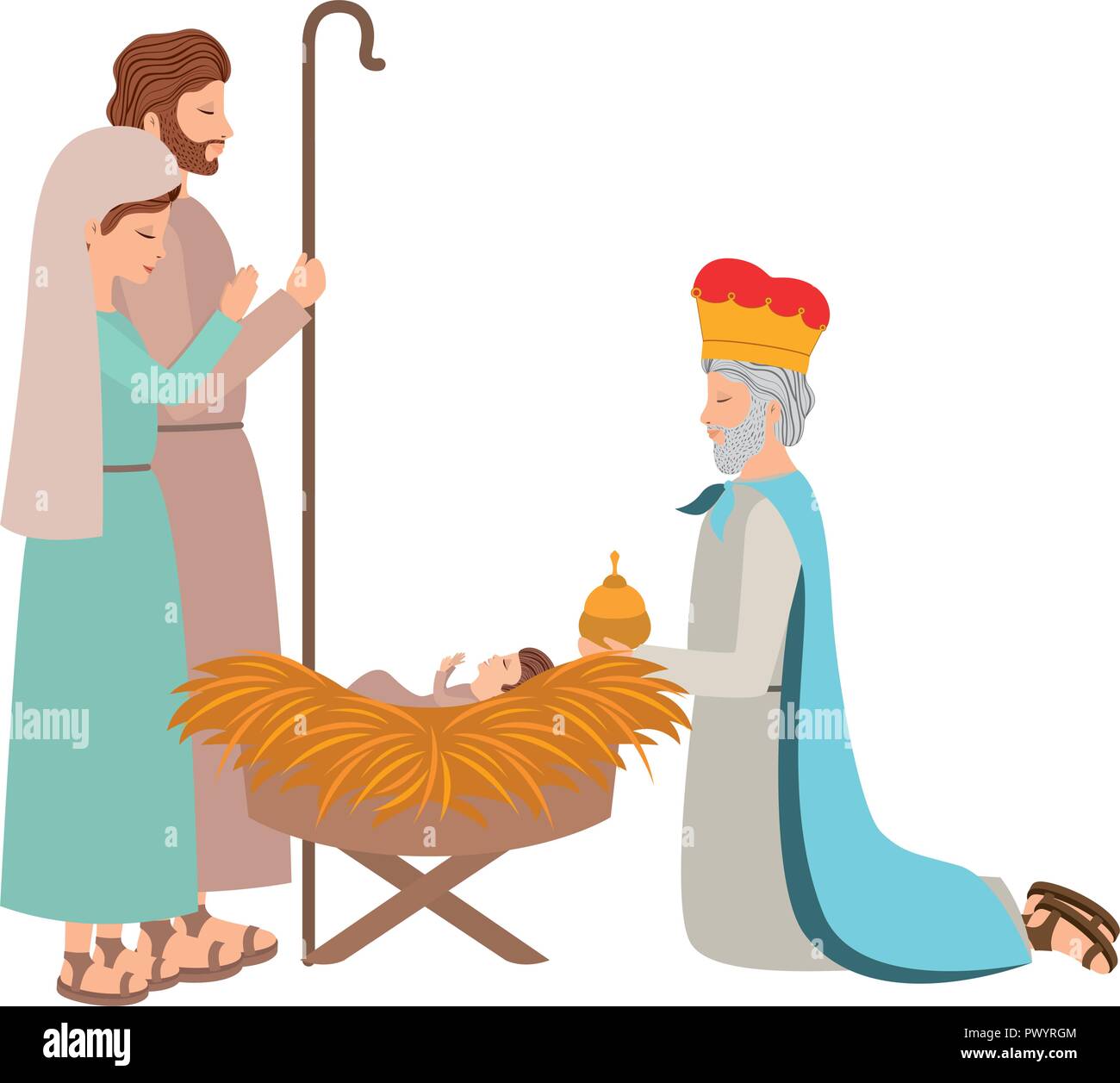 holy family with wise man manger characters Stock Vector Image & Art ...
