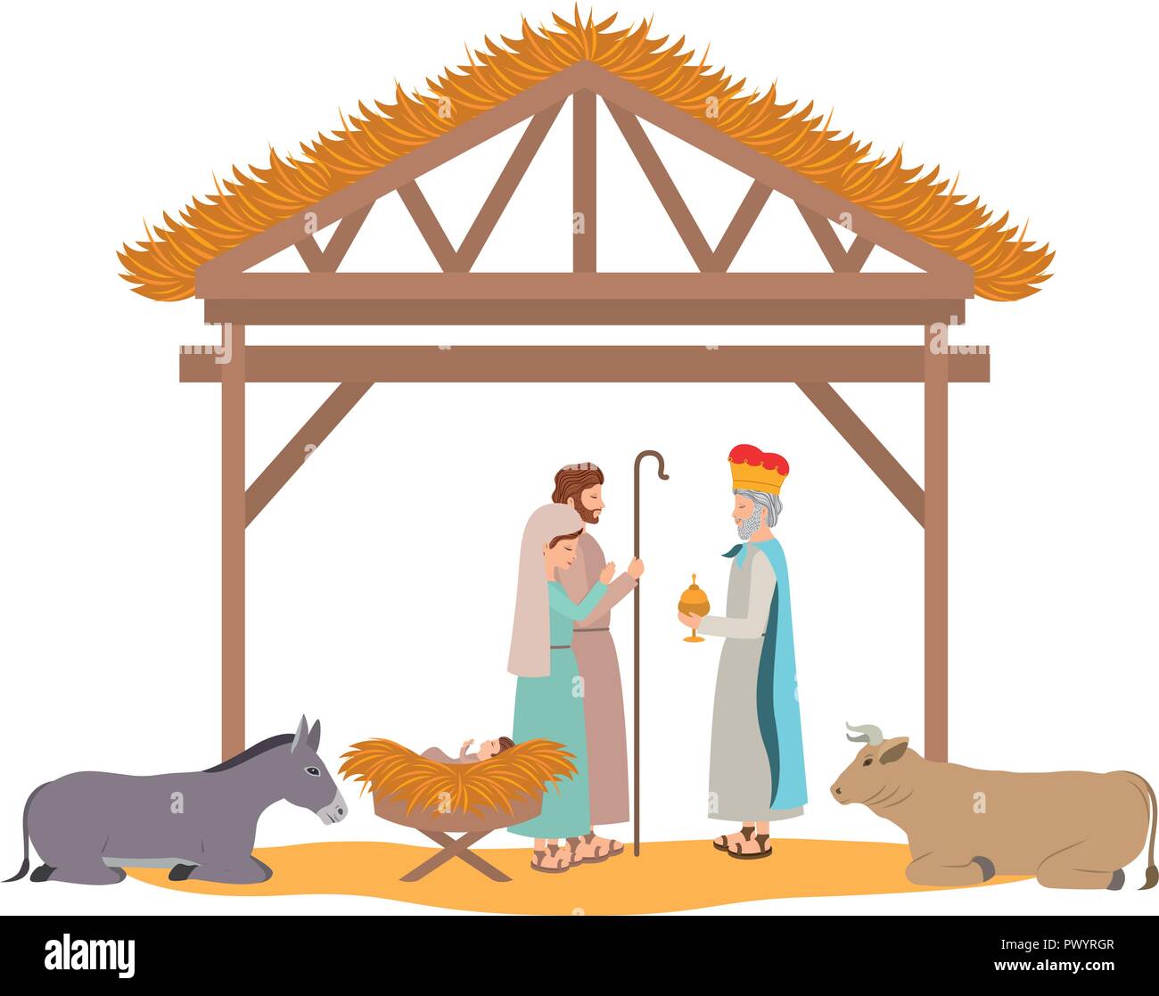 holy family with wise man in stable Stock Vector Image & Art - Alamy