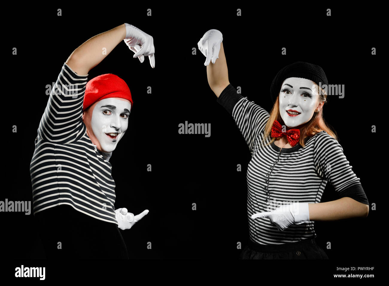 Mimes points at imaginary object Stock Photo - Alamy