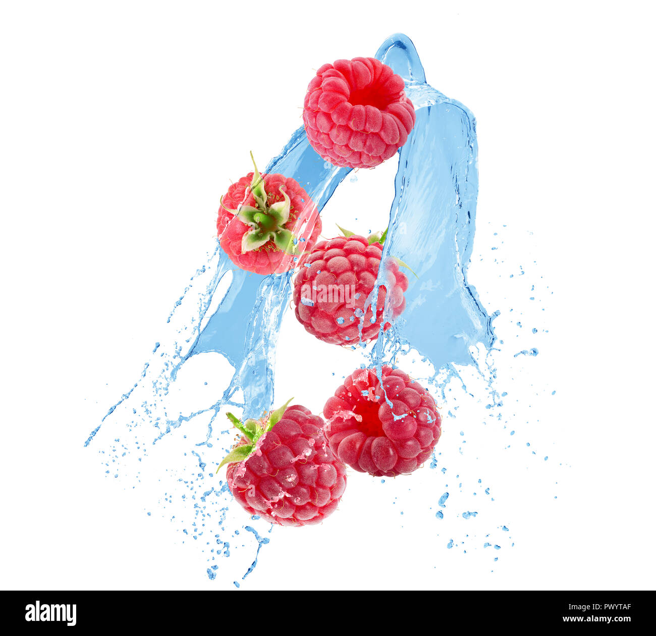 raspberries in water splash on a white background Stock Photo - Alamy
