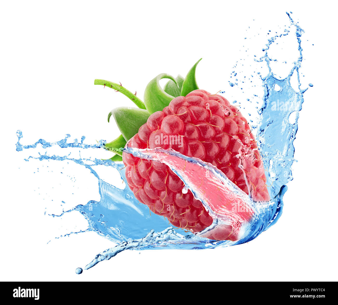 raspberry in water splash on a white background Stock Photo - Alamy