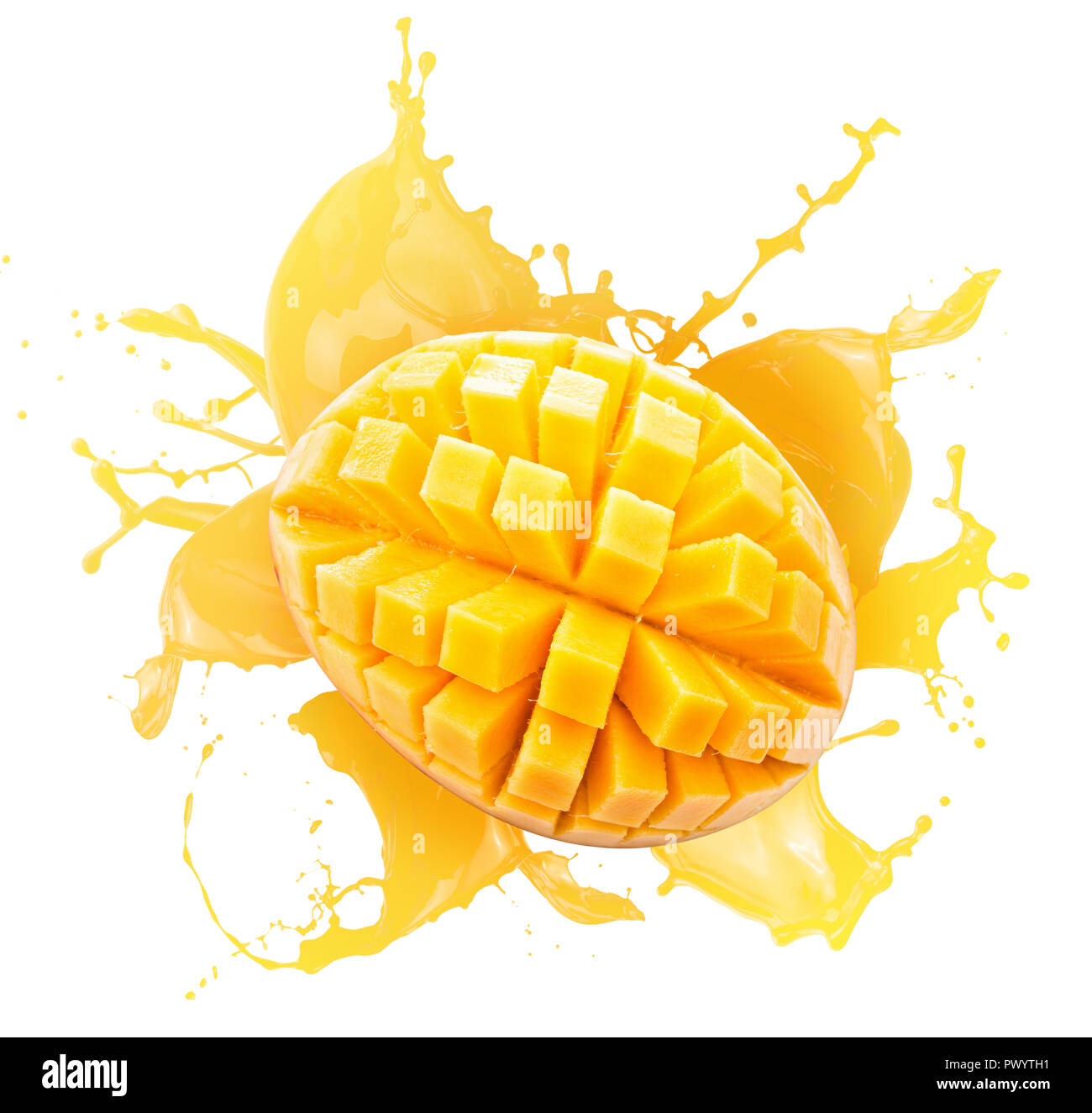 mango slices in juice splash Stock Photo - Alamy