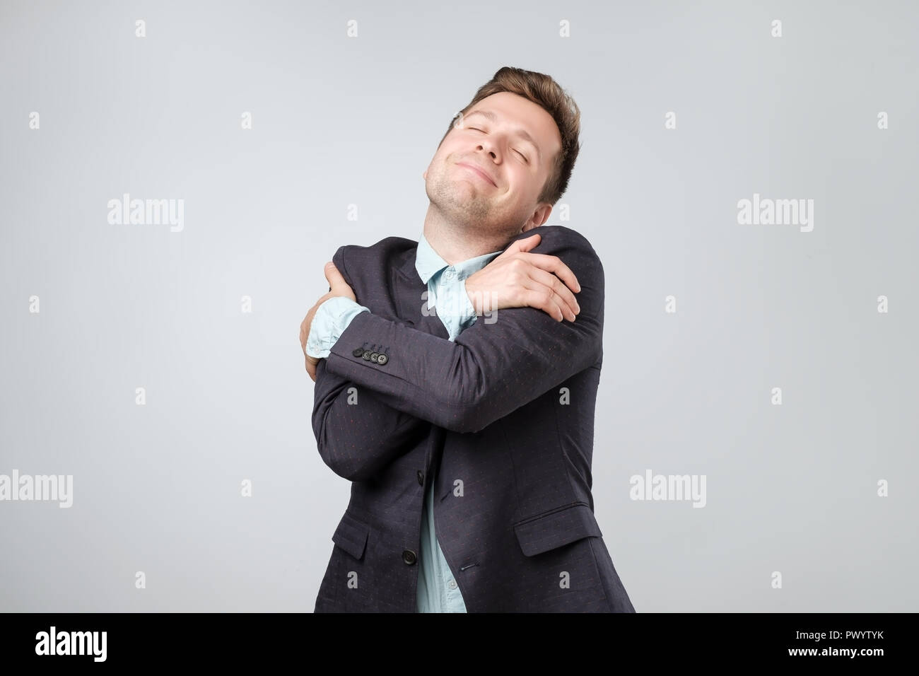 Who need girlfriends if you can hug yourself. Funny playful european ...