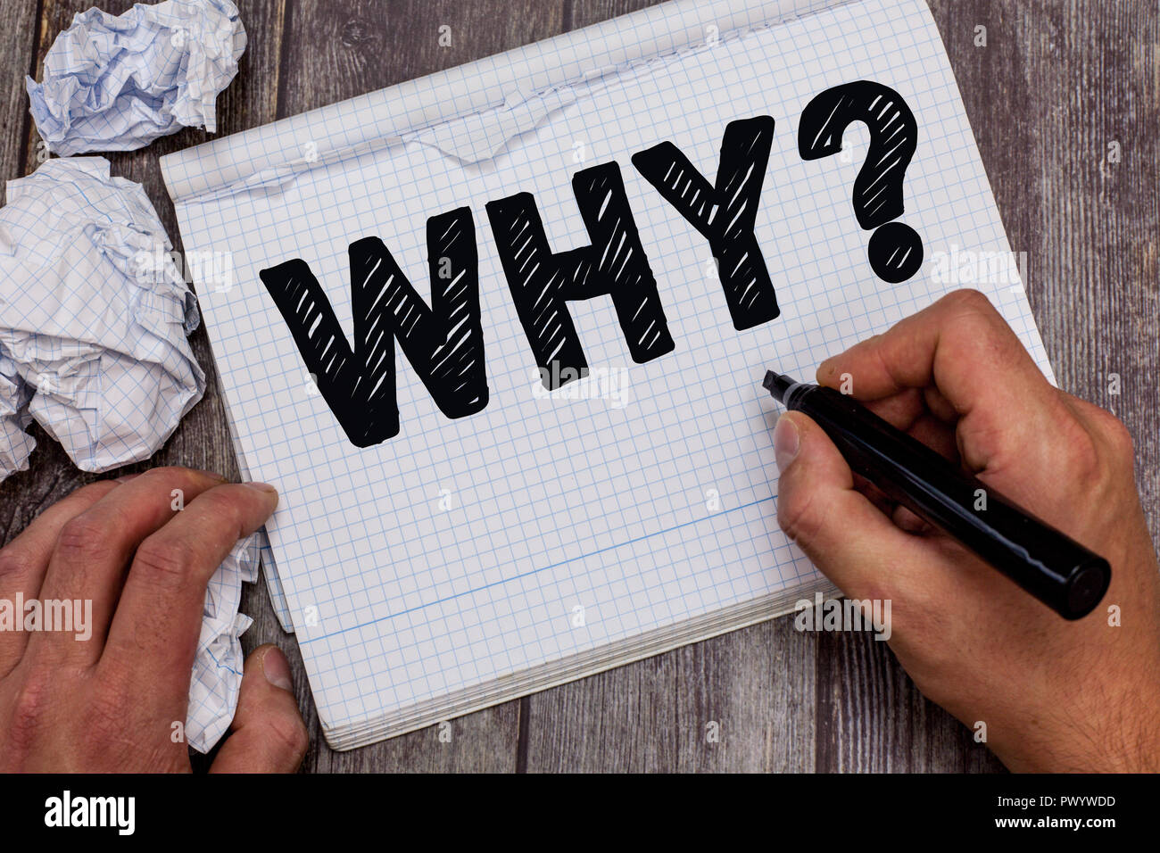 Handwriting text Why question. Concept meaning Asking for what reason ...