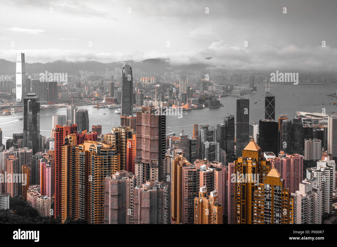 Panoramic view of Victoria Harbour skyline from The Peak, Hong Kong ...