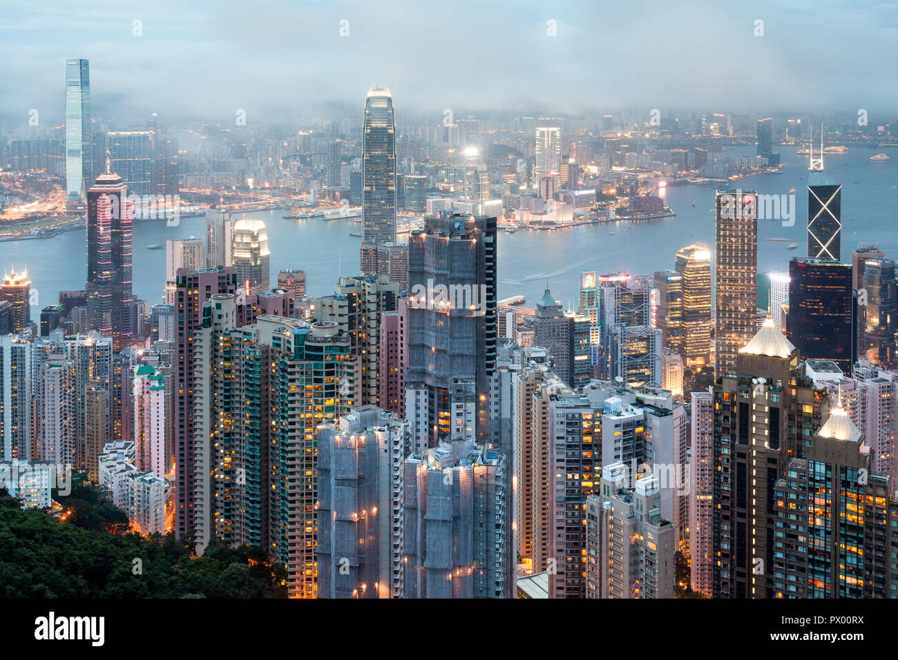 Panoramic view of Victoria Harbour skyline from The Peak, Hong Kong ...