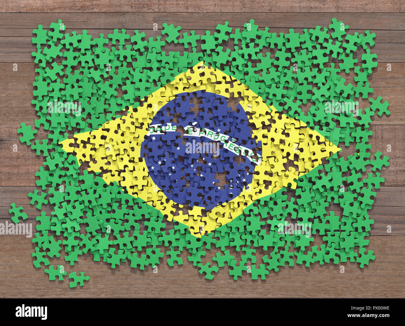 Flag of the Brazil in disorganized pieces of a puzzle Stock Photo - Alamy