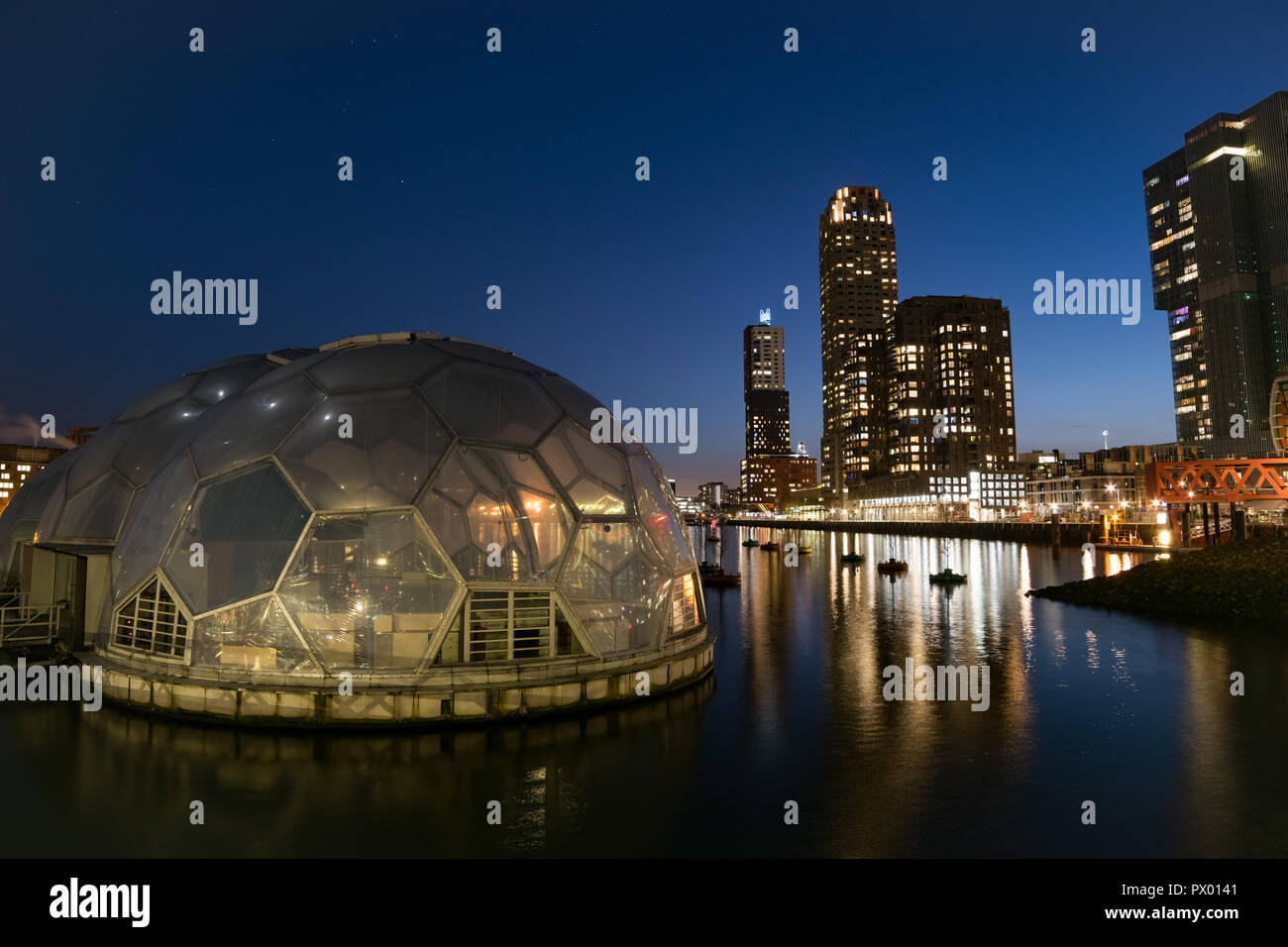 Rijnhaven in Rotterdam, Holland with the skyline as background Stock ...
