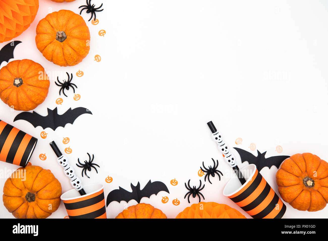 Halloween party background with pumpkins, spooky bats, creepy spiders ...