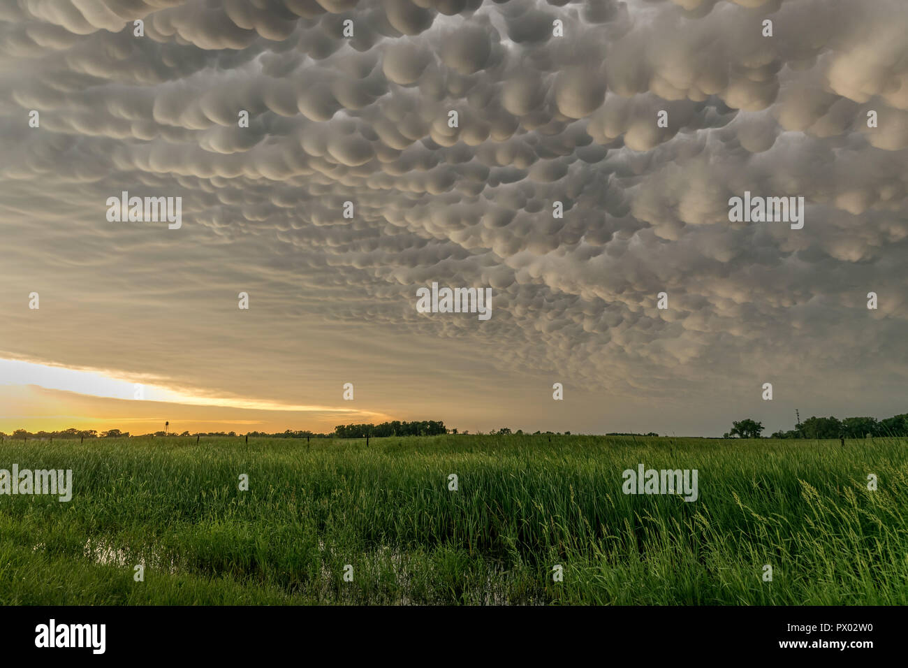 Mammatus clouds at the back of a severe thunderstorm over the ...