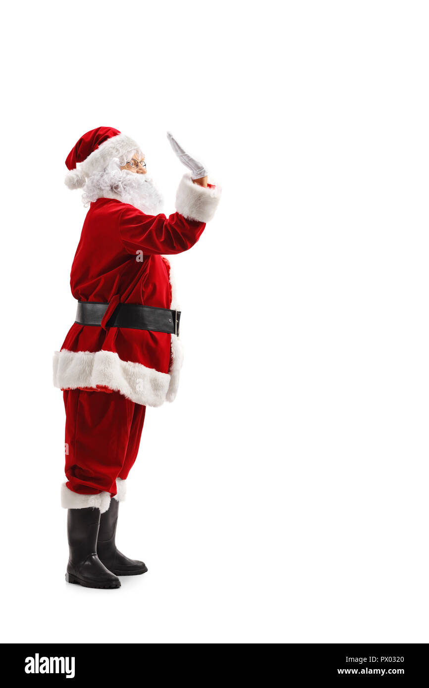 Full length profile shot of Santa Claus making high-five gesture ...