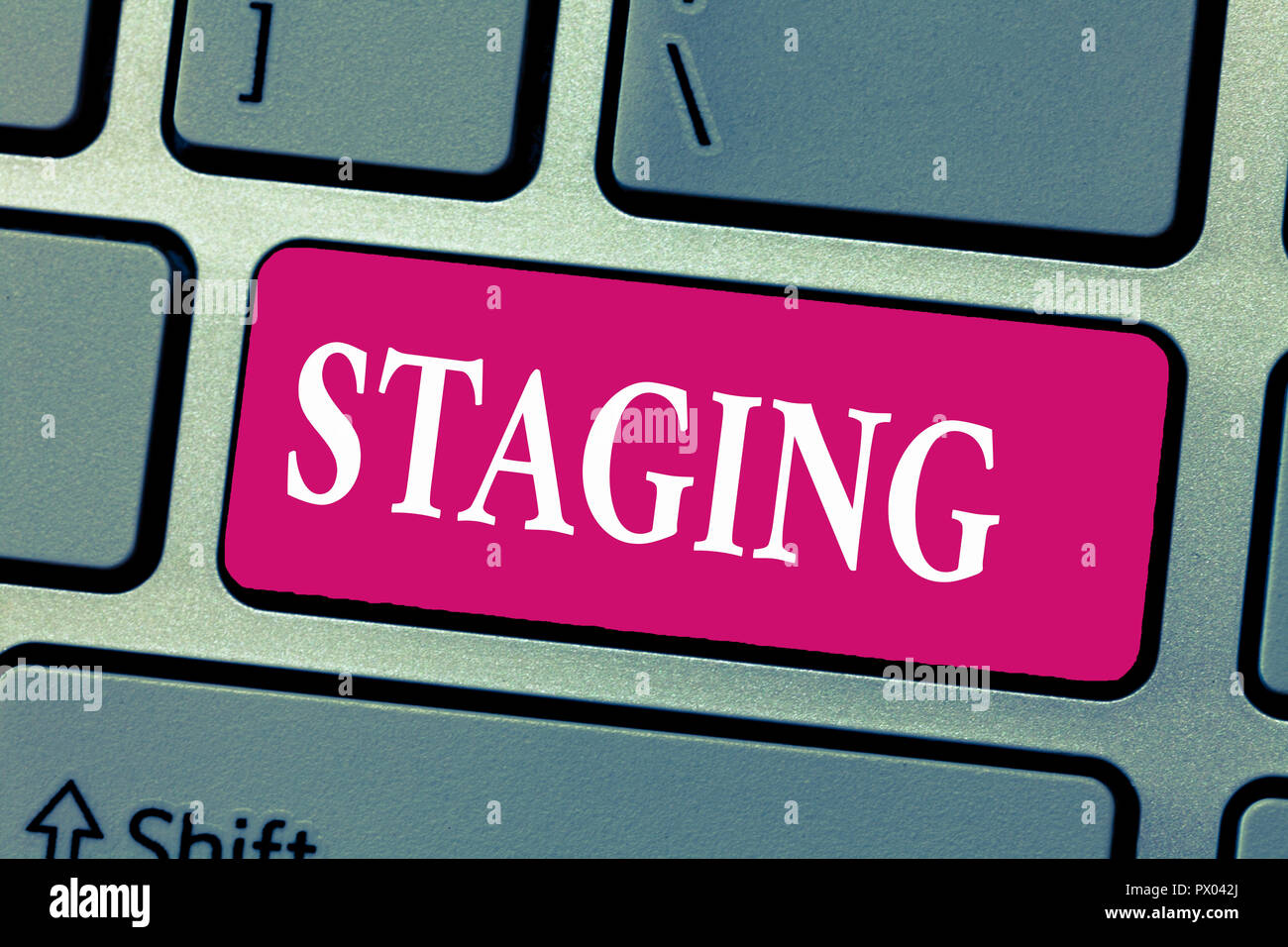 Word writing text Staging. Business concept for Method presenting play ...