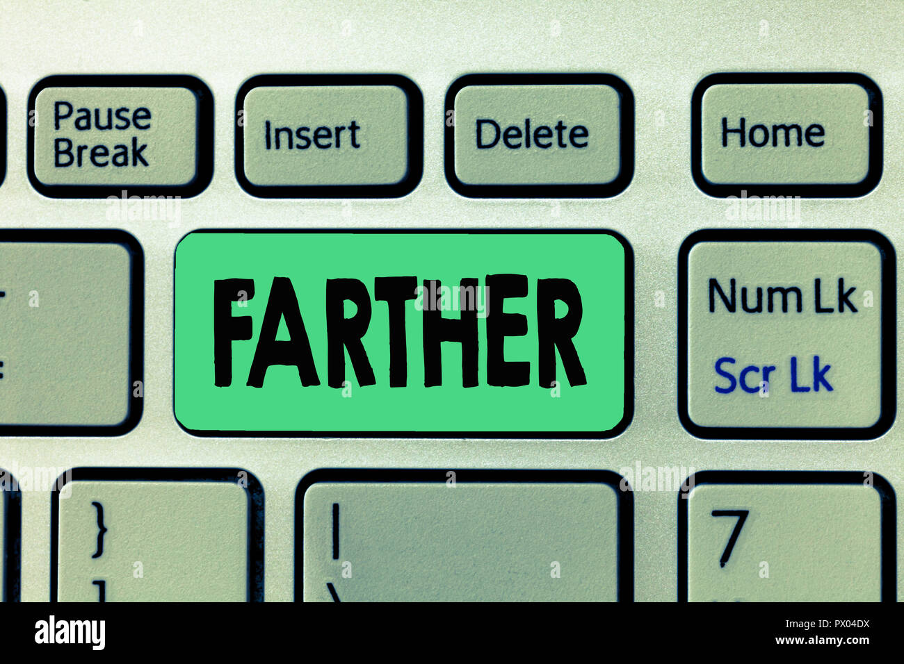 Handwriting text writing Farther. Concept meaning Greater distance More ...