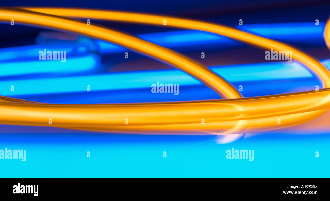 Glass tube retro neon light sign, yellow gold and blue colors Stock ...