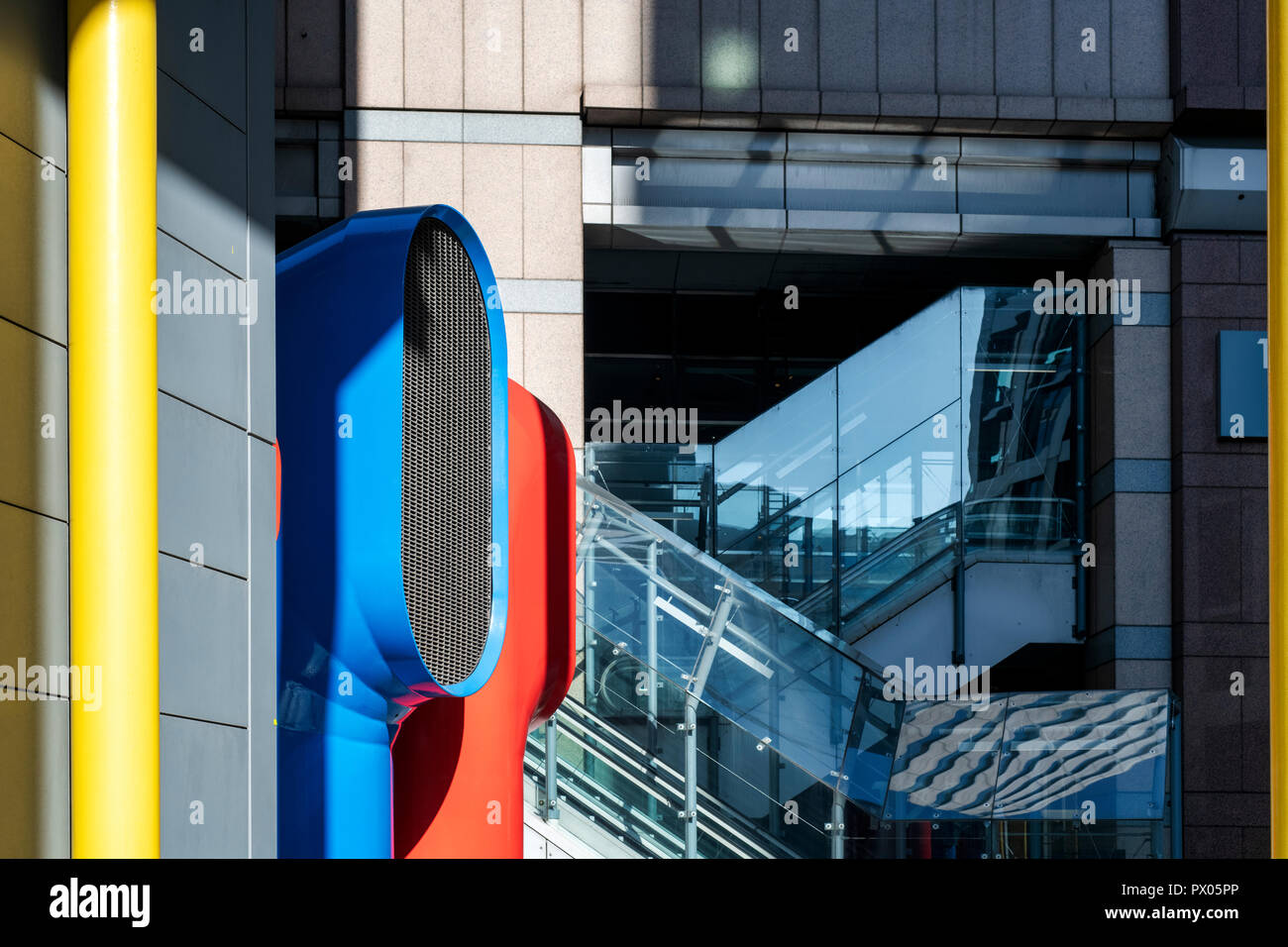 Red and blue air vents outside 88 Wood Street skyscraper building ...