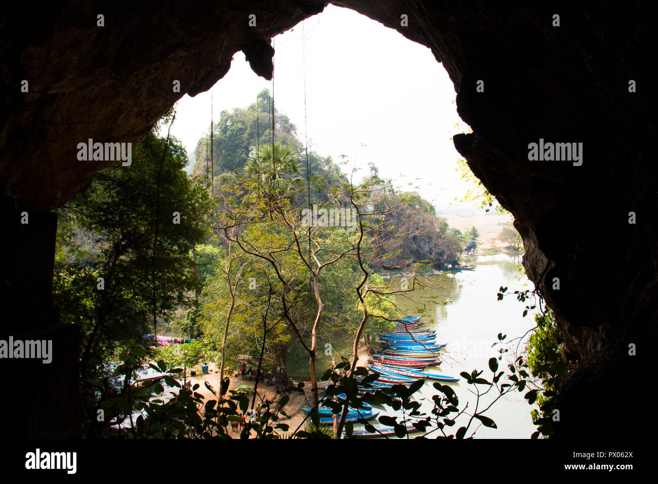 View outside from the Sadan cave near Hpa-An in Myanmar Stock Photo - Alamy