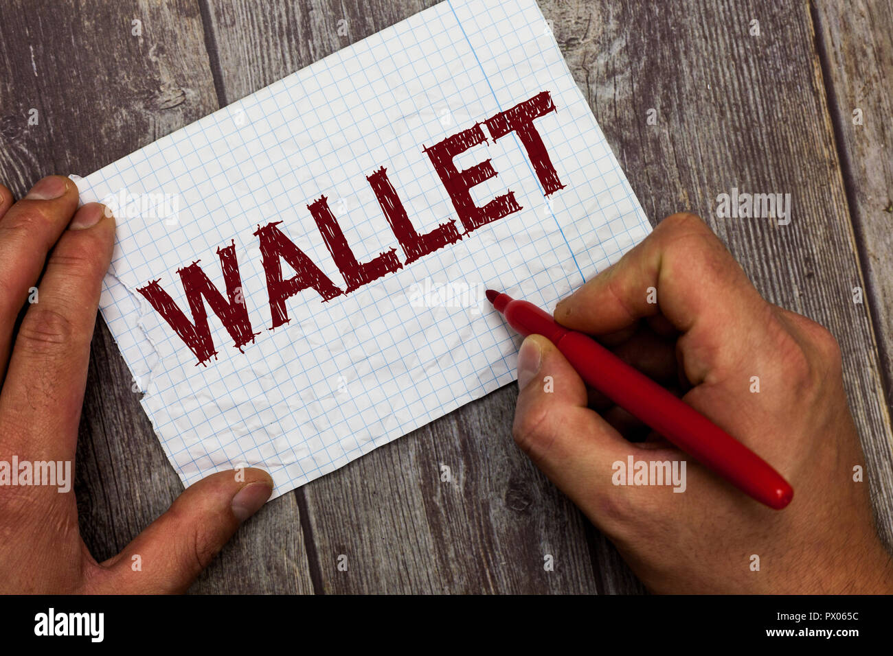 Handwriting text Wallet. Concept meaning Pocketsized flat folding case ...