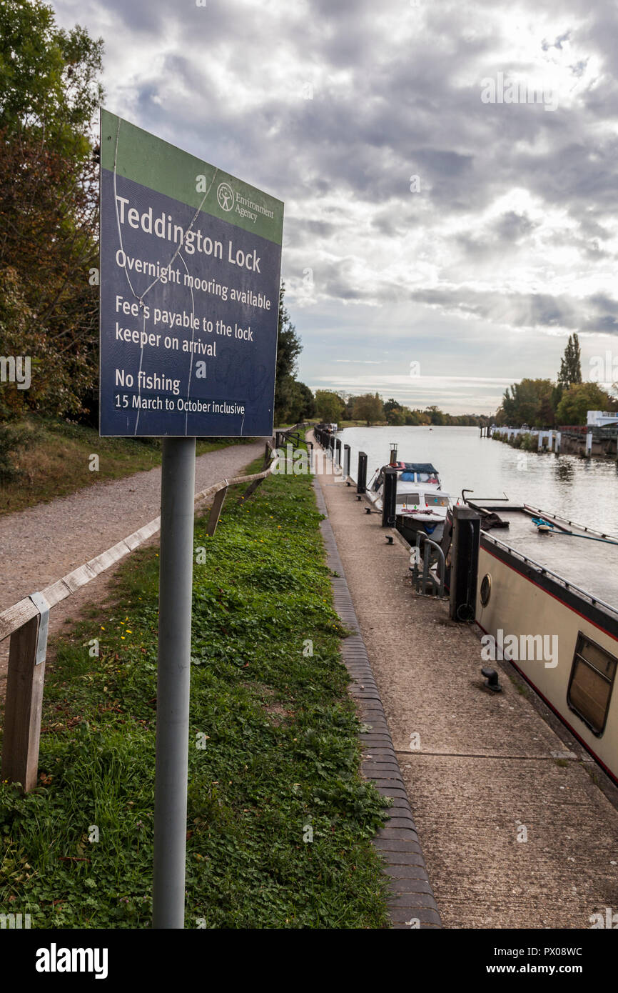 A information sign by the Environment Agency at Teddington Lock,England ...